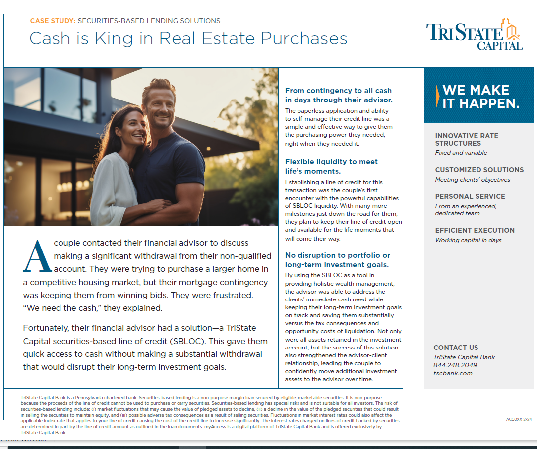 SBLOC Case Study: CASH is King - TriState Capital Bank